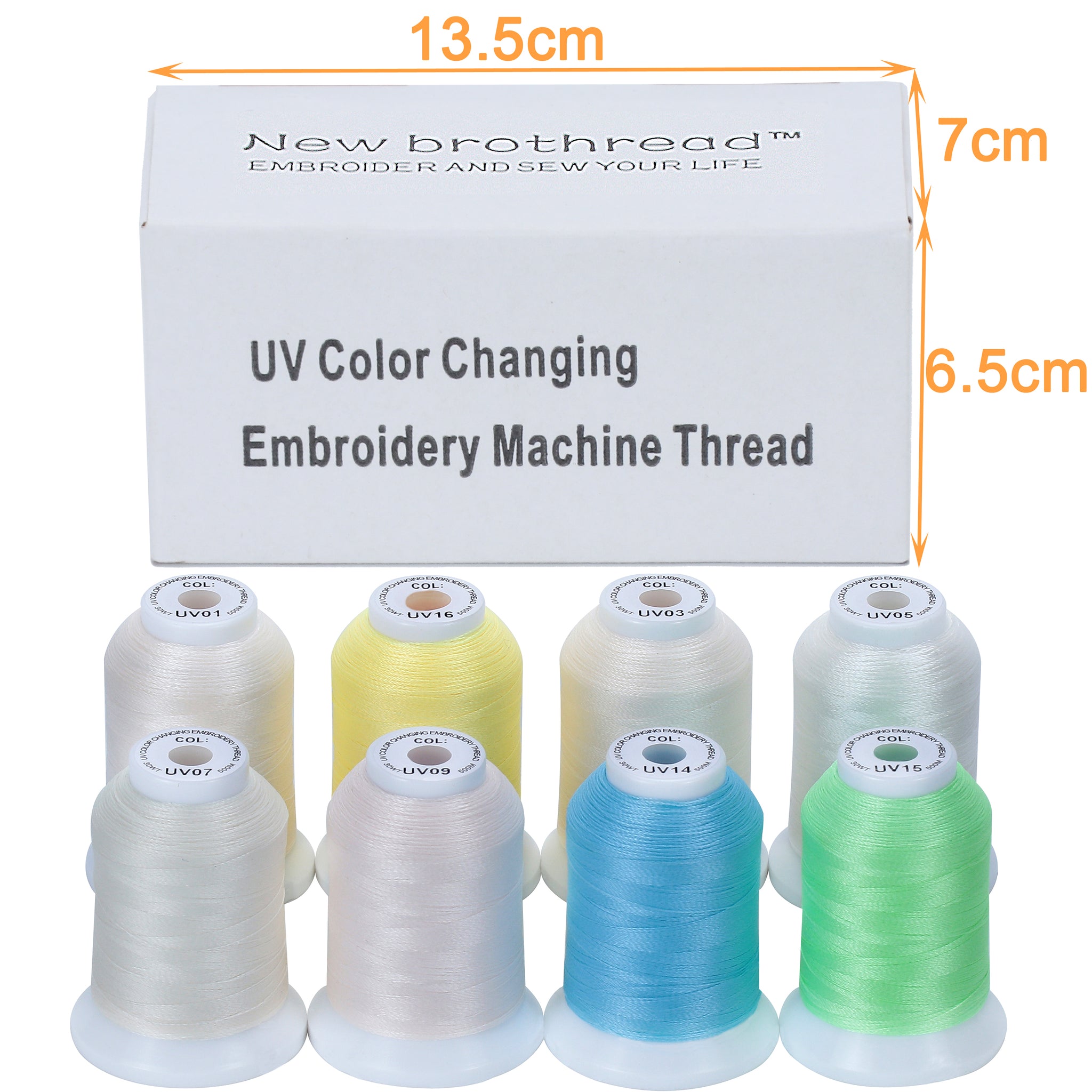 New brothread 8 Spools UV Color Changing Embroidery Machine Thread Kit