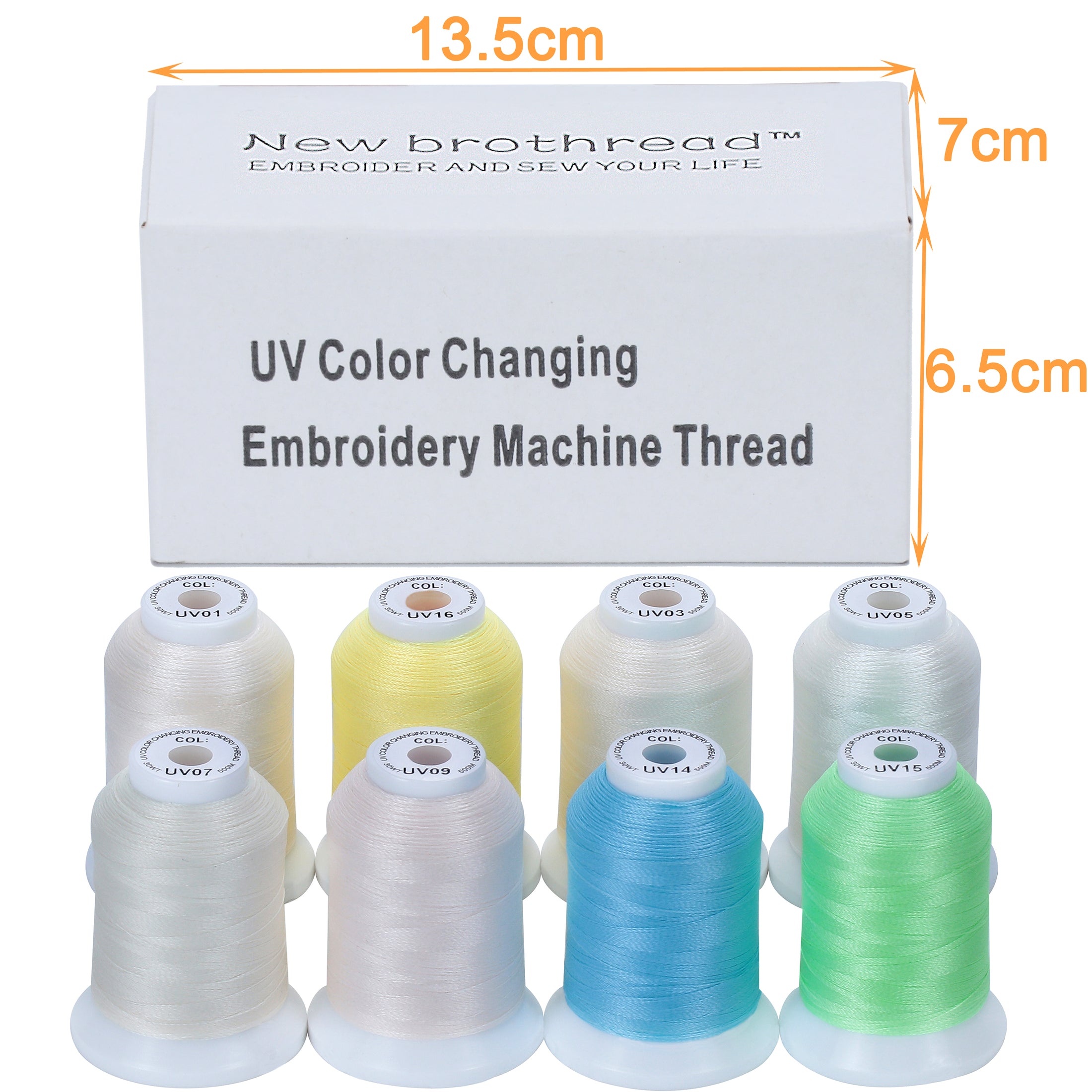 New brothread 8 Spools UV Color Changing Embroidery Machine Thread Kit