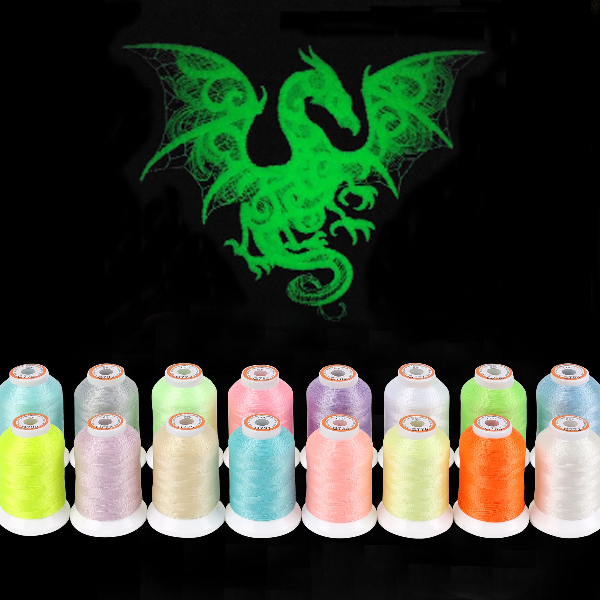 New brothread 16 Colors Luminary Glow in The Dark Embroidery Machine T